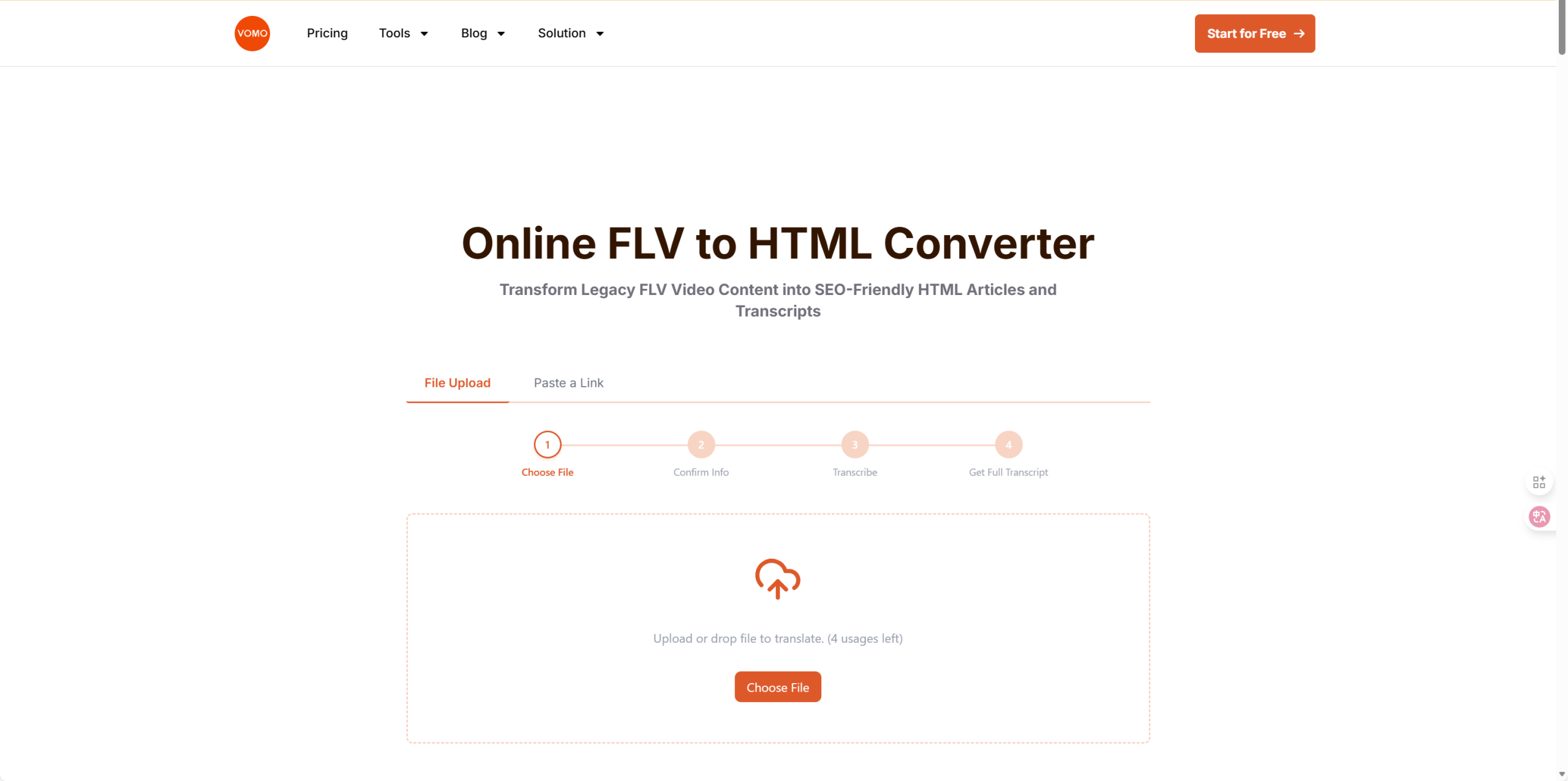 Convert FLV to HTML — Video to Web Page | VOMO AI