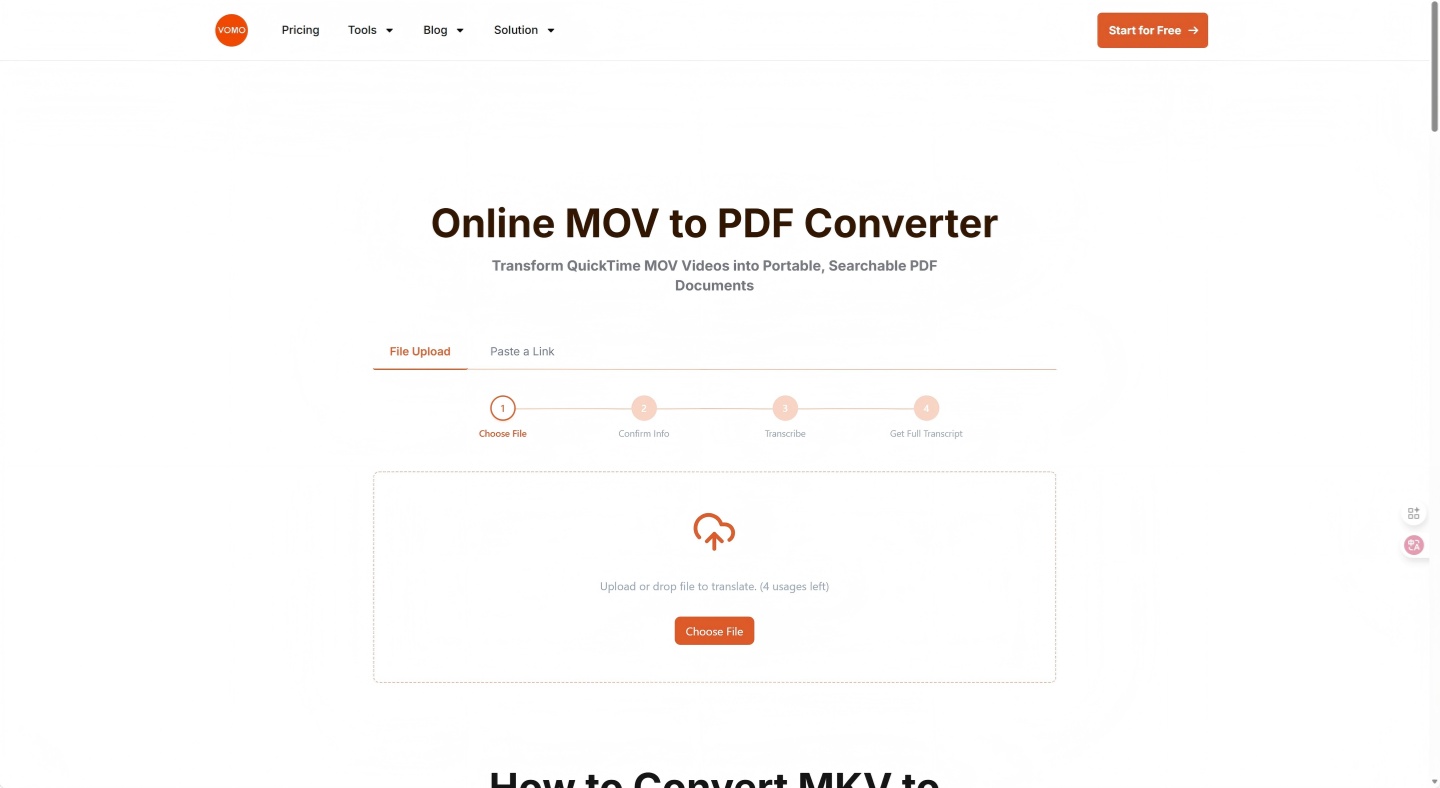 Convert Mov To Pdf Video To Document Vomo Ai